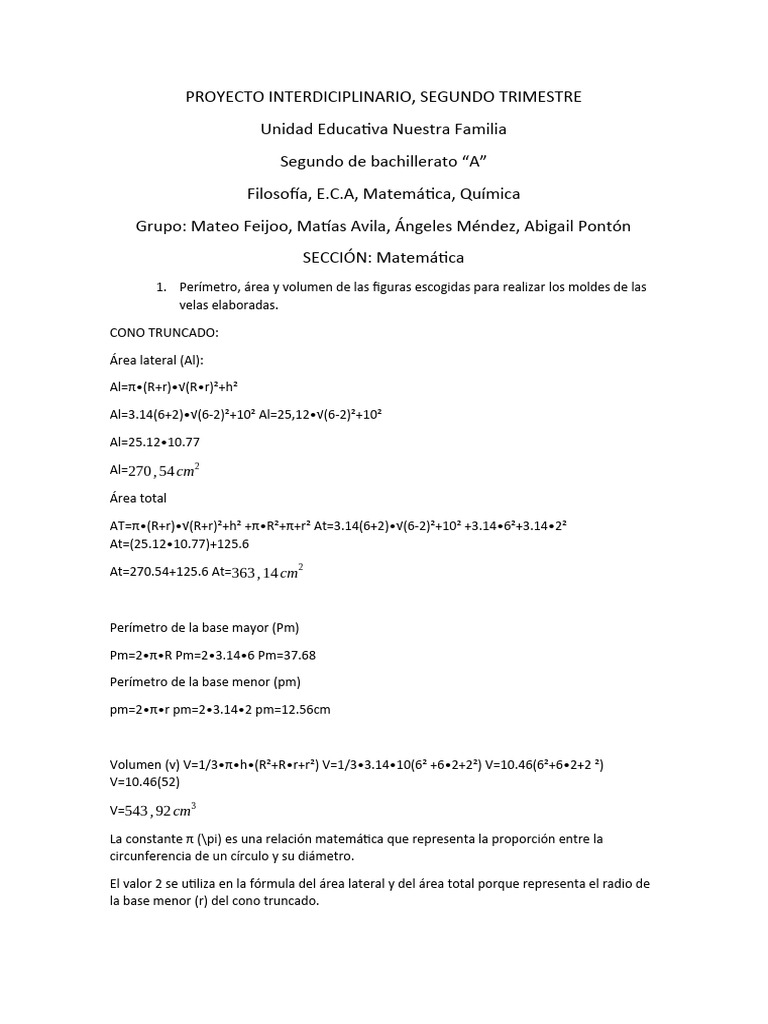 PROYECTO INTERDICIPLINARIO Matematica | PDF | Pi | Geometría Elemental