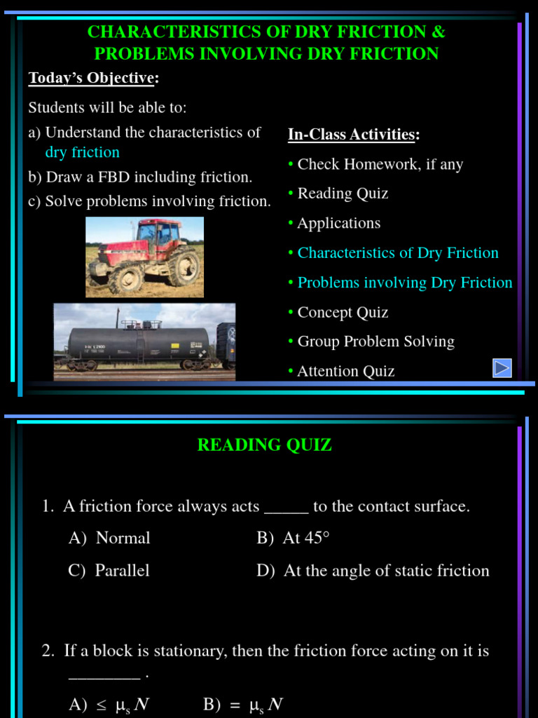 CHARACTERISTICS OF DRY FRICTION & PROBLEMS INVOLVING DRY FRICTION | PDF | Friction | Force