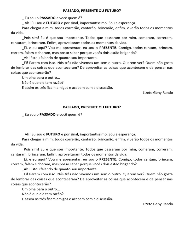 Texto Presente Passado E Futuro E Atividades Pdf