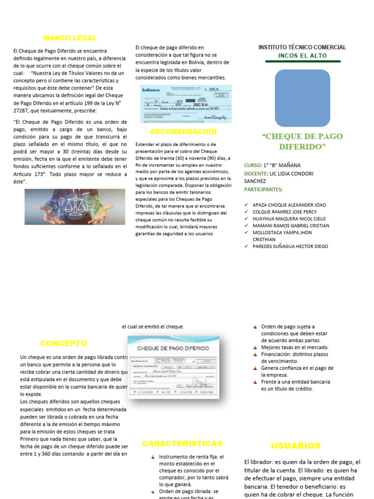 triptico cheuque diferido | PDF | Cheque | Bancos