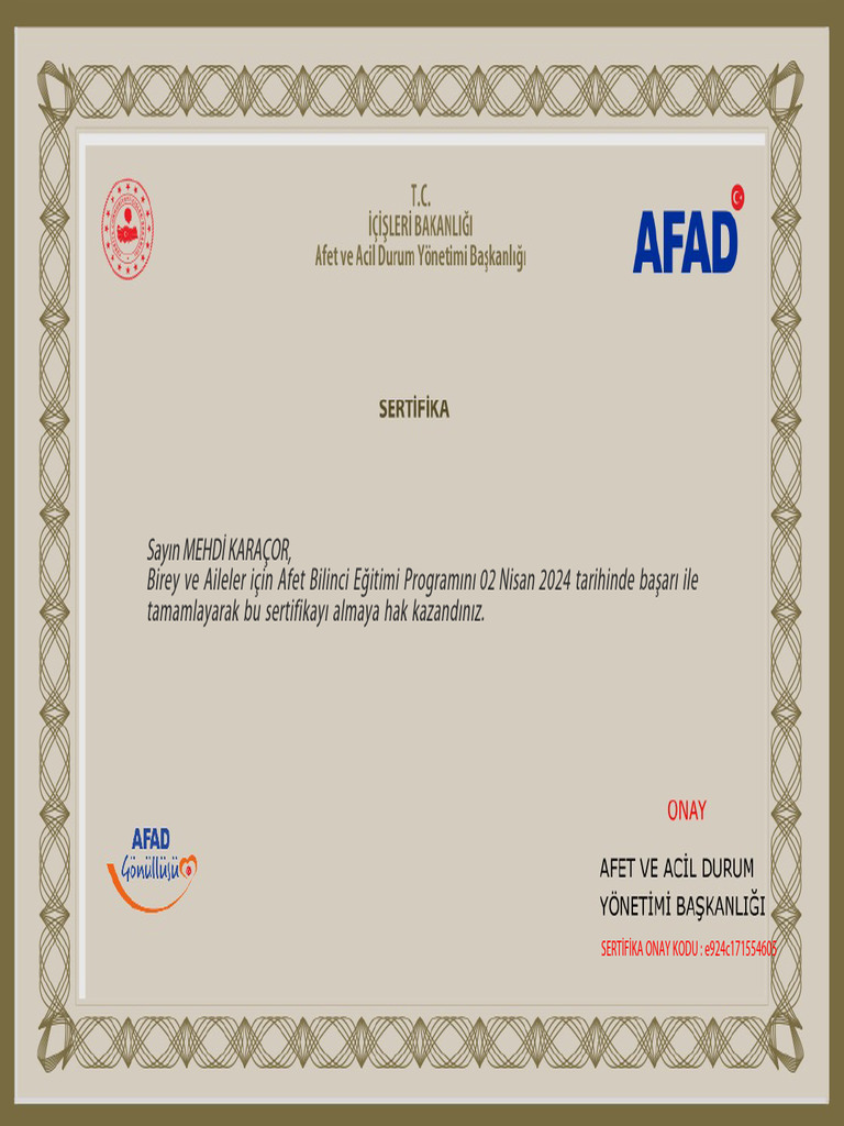 Afad Sertifika 1 | PDF