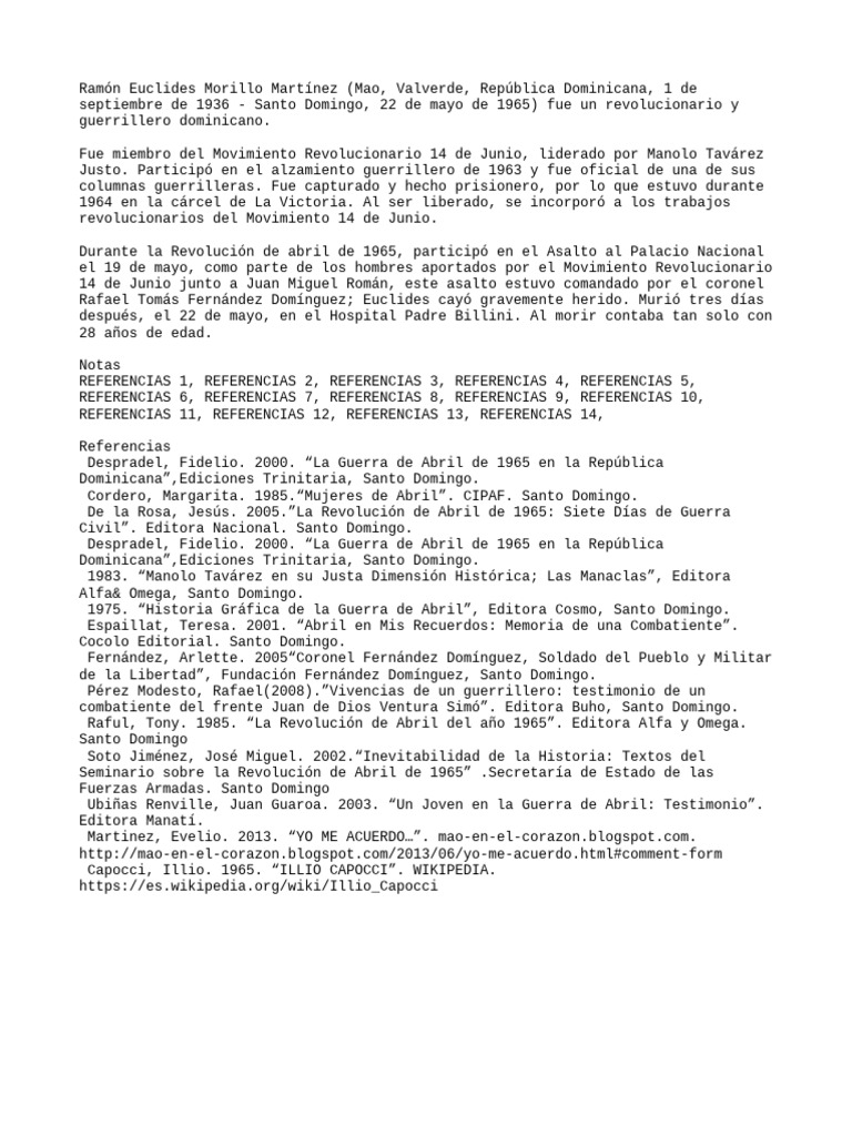 Euclides Morillo: Revolucionario Dominicano | PDF | República ...
