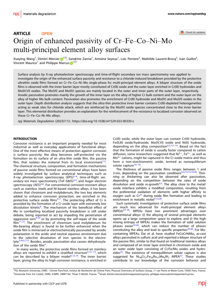 XPS native oxide | PDF | Chromium | Corrosion