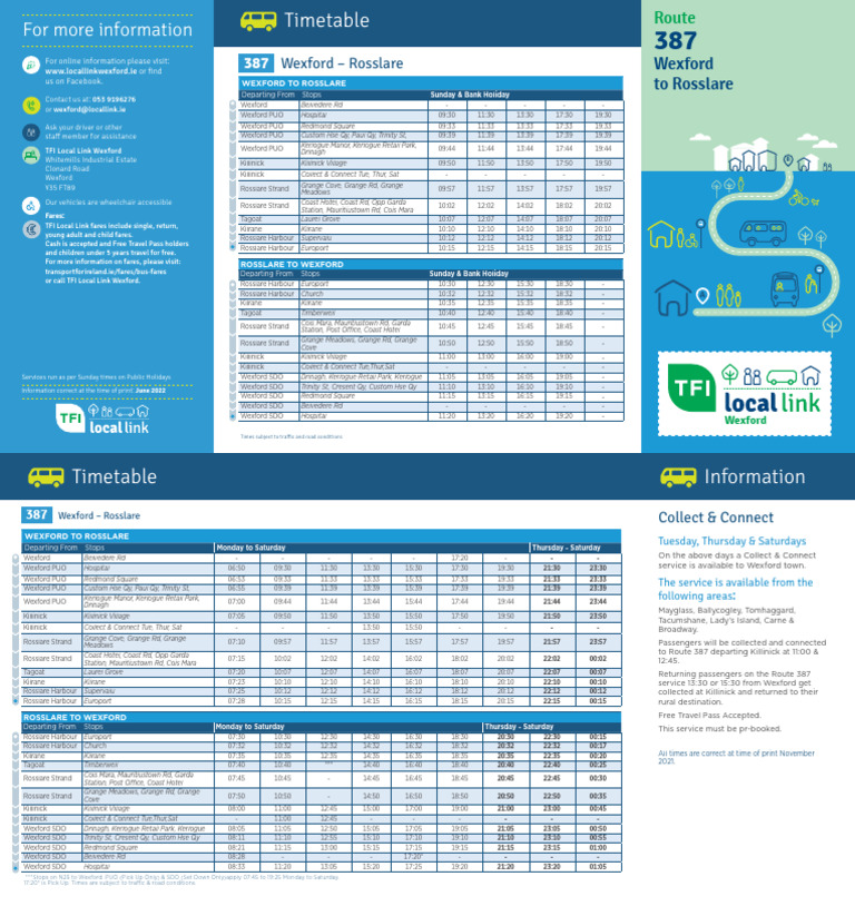 Wexford-Rosslare Bus 387 Timetable | PDF | Public Transport | Transport