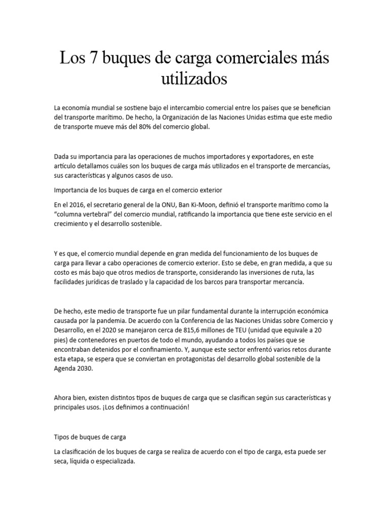 Tipos de Buques de Carga Más Usados | PDF | El comercio internacional | Comercio