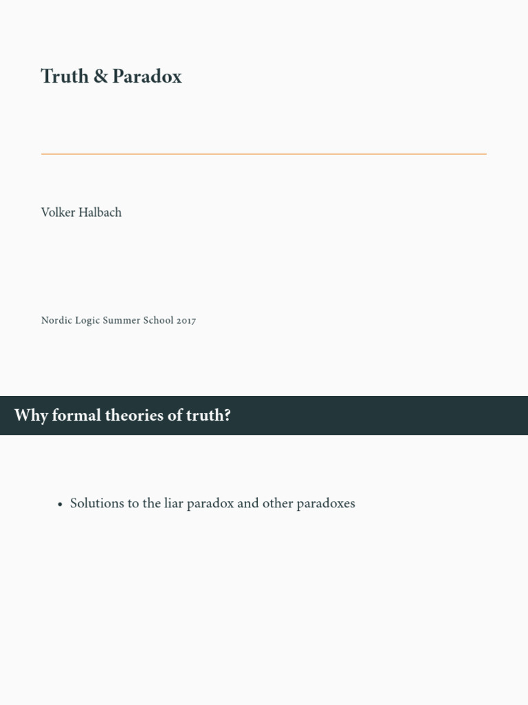 Volker Halbach Truht and Paradox | PDF | Truth | Interpretation (Logic)