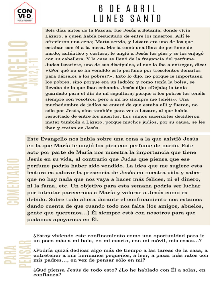 Evangelio Convi-D 2 | PDF | Jesús | Lázaro De Betania