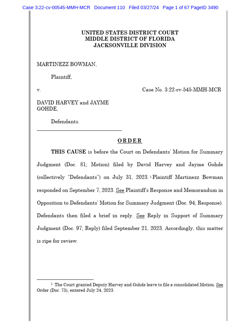 (Doc. 110) Order Grntg MSJ | PDF | Summary Judgment | Judiciaries