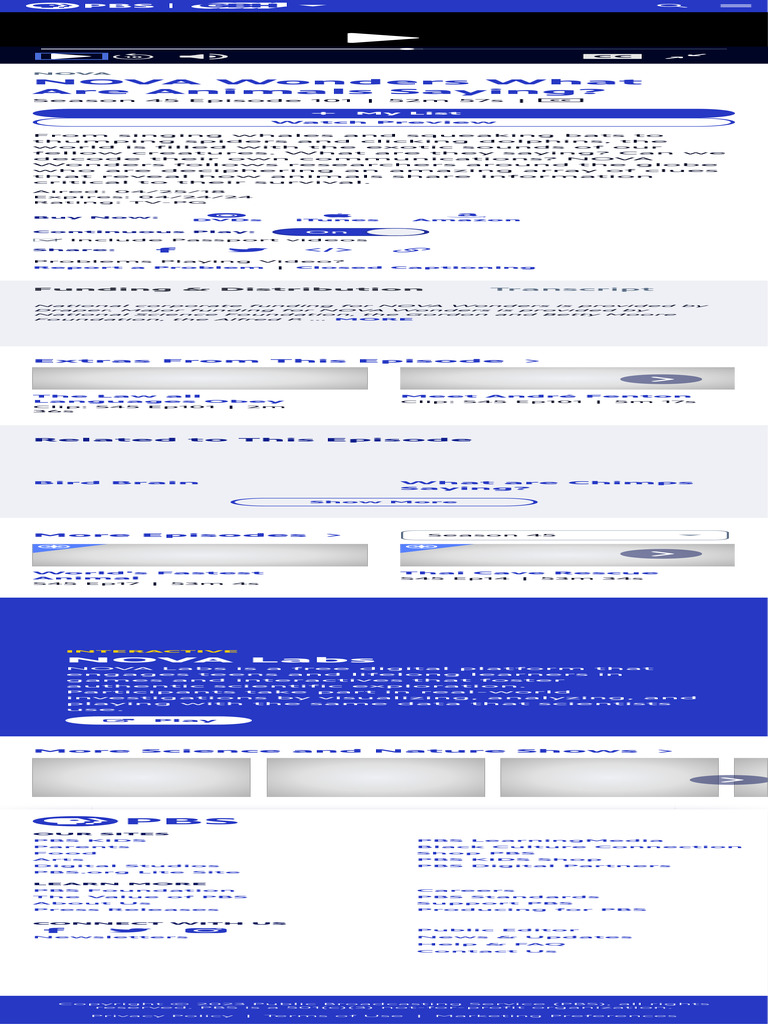 NOVA NOVA Wonders What Are Animals Saying Season 45 Episode 101 PBS ...