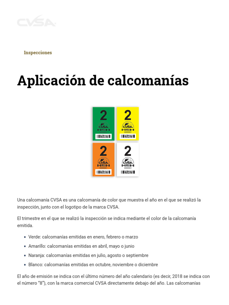 Calcomanías CVSA: Inspección y Ubicación | PDF | Transporte | Vehículos ...