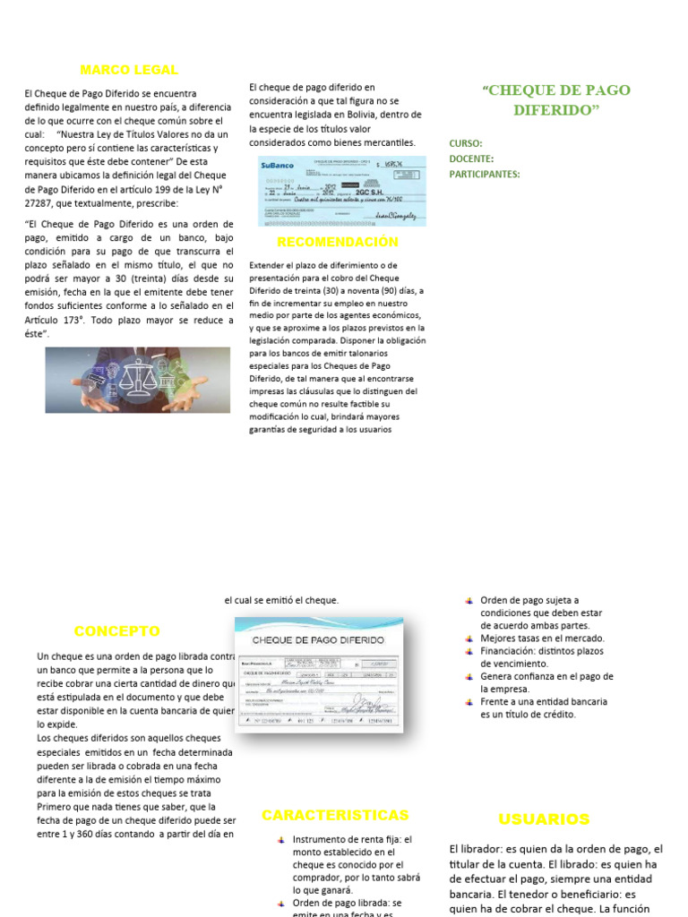 Cheque de Pago Diferido: Marco Legal y Recomendaciones | PDF | Cheque ...