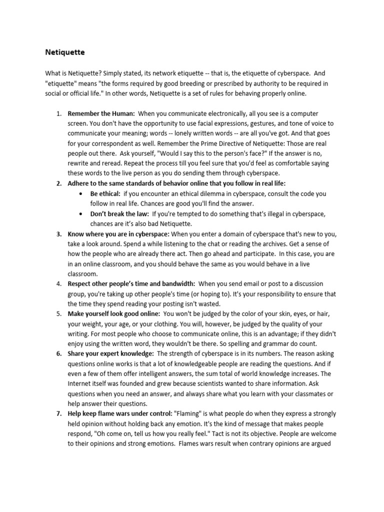 Netiquette | PDF | Human Communication
