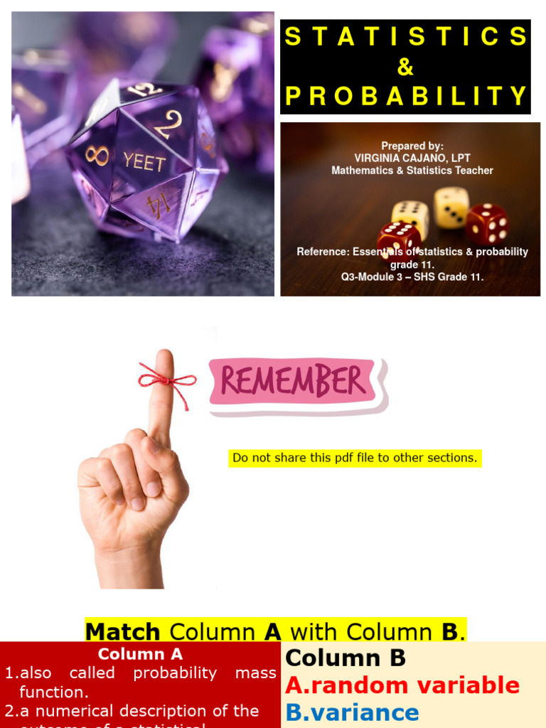 Lecture 4 Adds On Mean Variance Of Discrete Random Variables Pdf Variance Expected Value