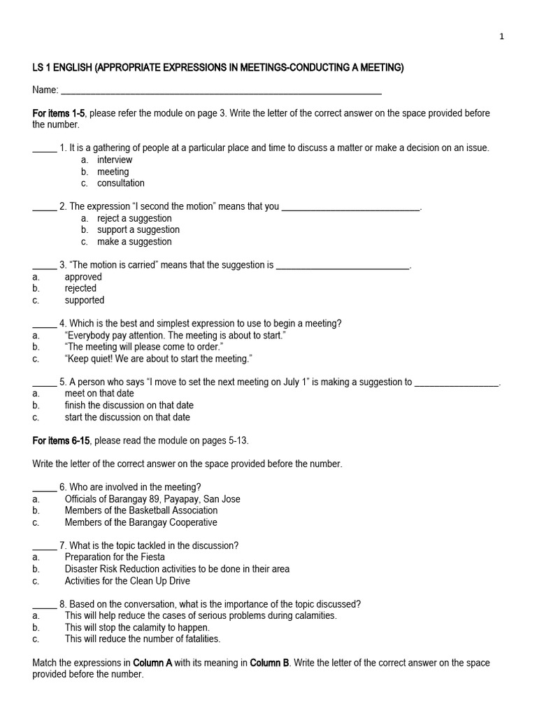 Appropriate Expressions in Meetings and Interviews | PDF
