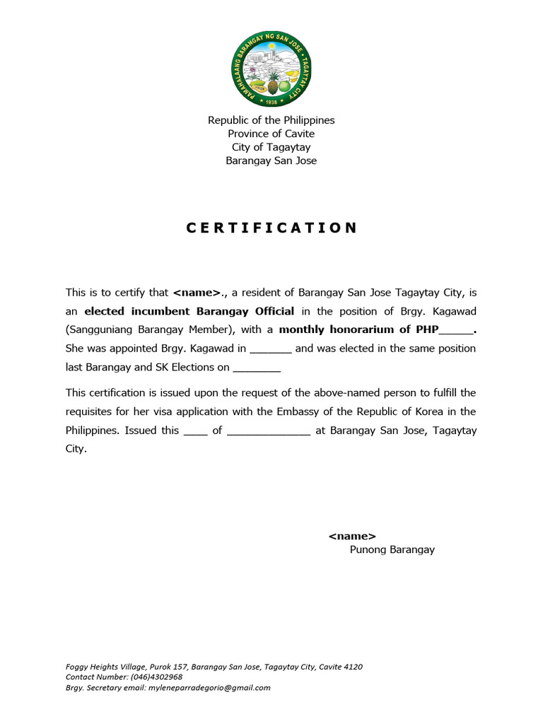 Certification - Barangay Kagawad | PDF