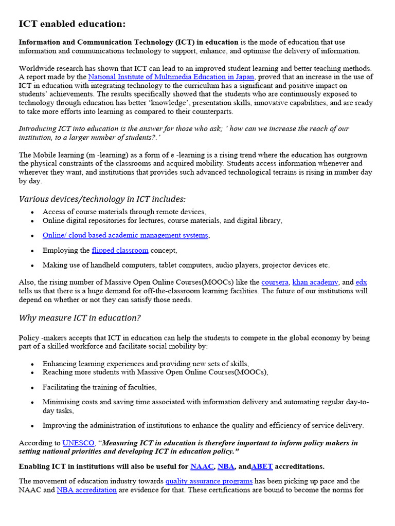 ICT Enabled Education 2p | PDF | Educational Technology | Information ...