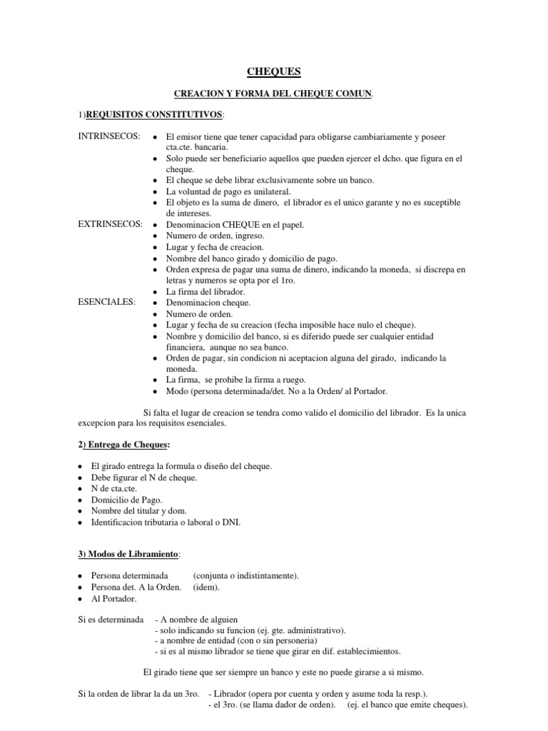 Cheque Concepto y Caracteristicas | PDF | Cheque | Bancos