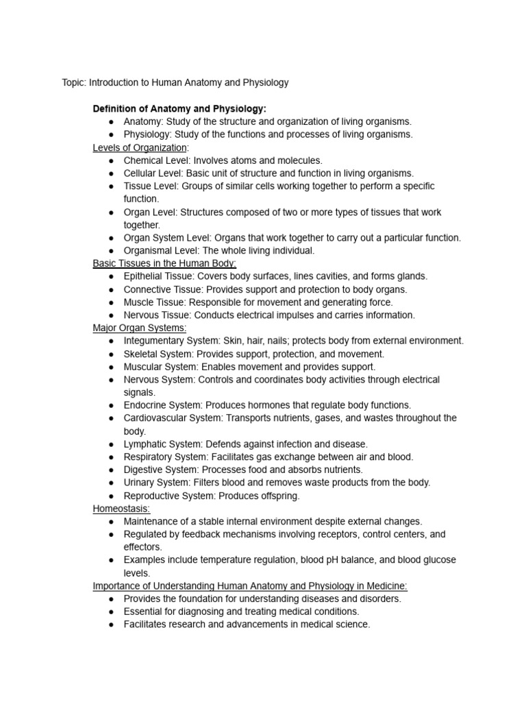 Topic - Introduction To Human Anatomy and Physiology | PDF | Human Body ...