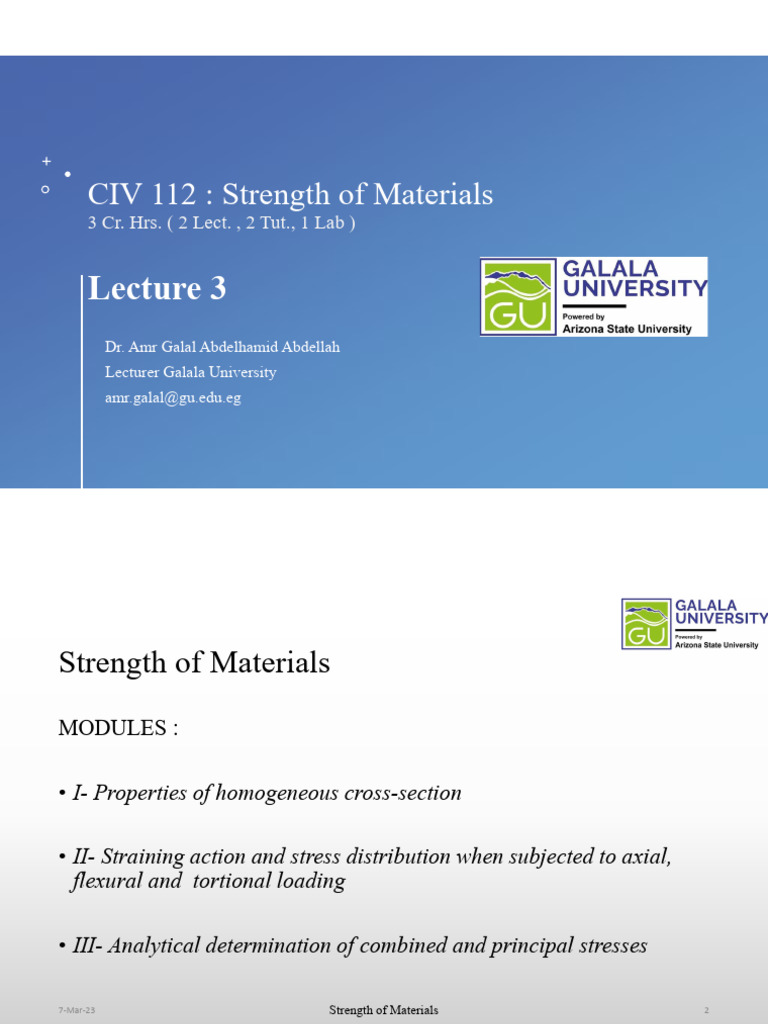 CIV112 Strength of Materials-Lec-3 | PDF | Bending | Beam (Structure)