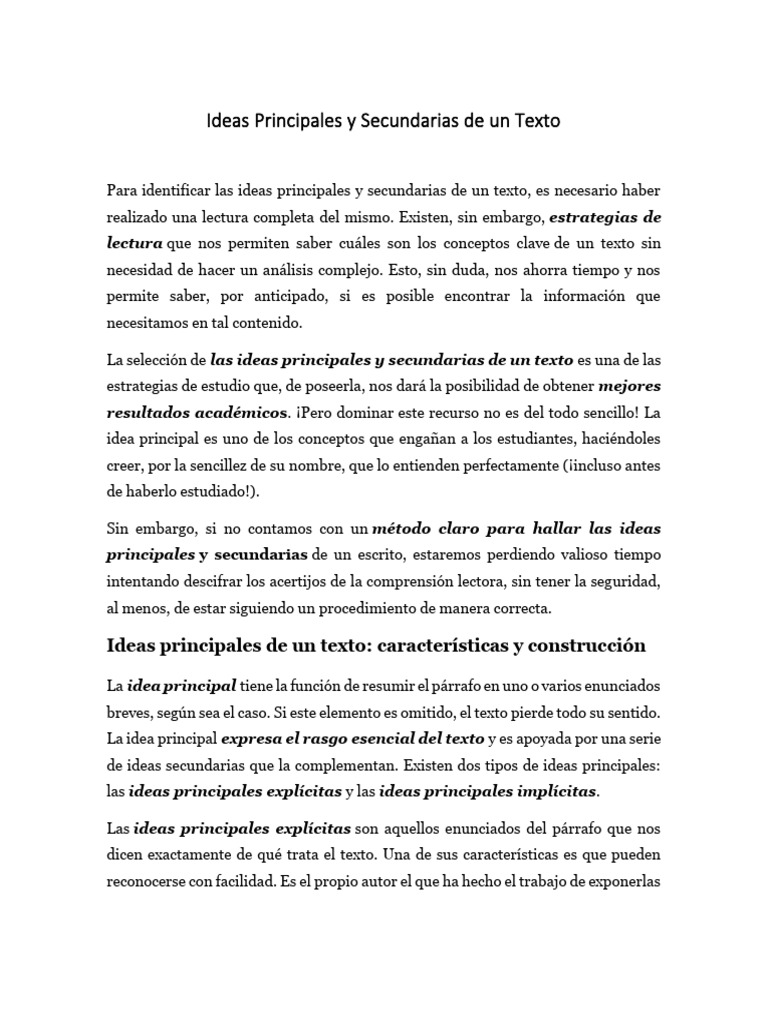 Identificación de Ideas Principales y Secundarias | PDF | Las emociones ...