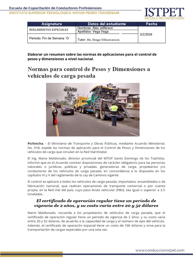Las Normas de Aplicaciones para El Control de Pesos y Dimensiones A ...
