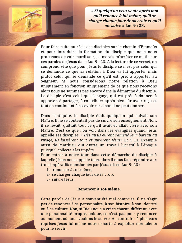 Si Quelqu Un Veut Venir Après Moi Qu Il Renonce À Lui-Même, Qu Il Se ...