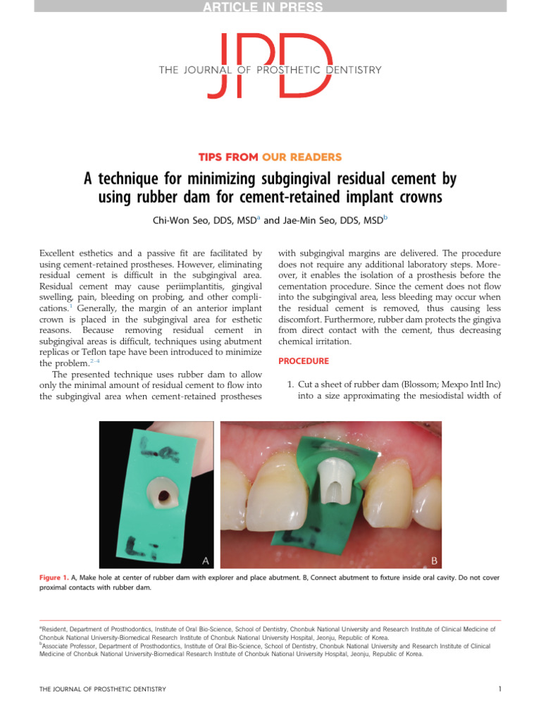 A Technique for Minimizing Subgingival Residual Cement by Using Rubber ...