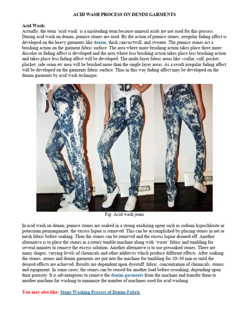 Acid Wash Process On Denim Garments | PDF | Textiles | Chemical Substances