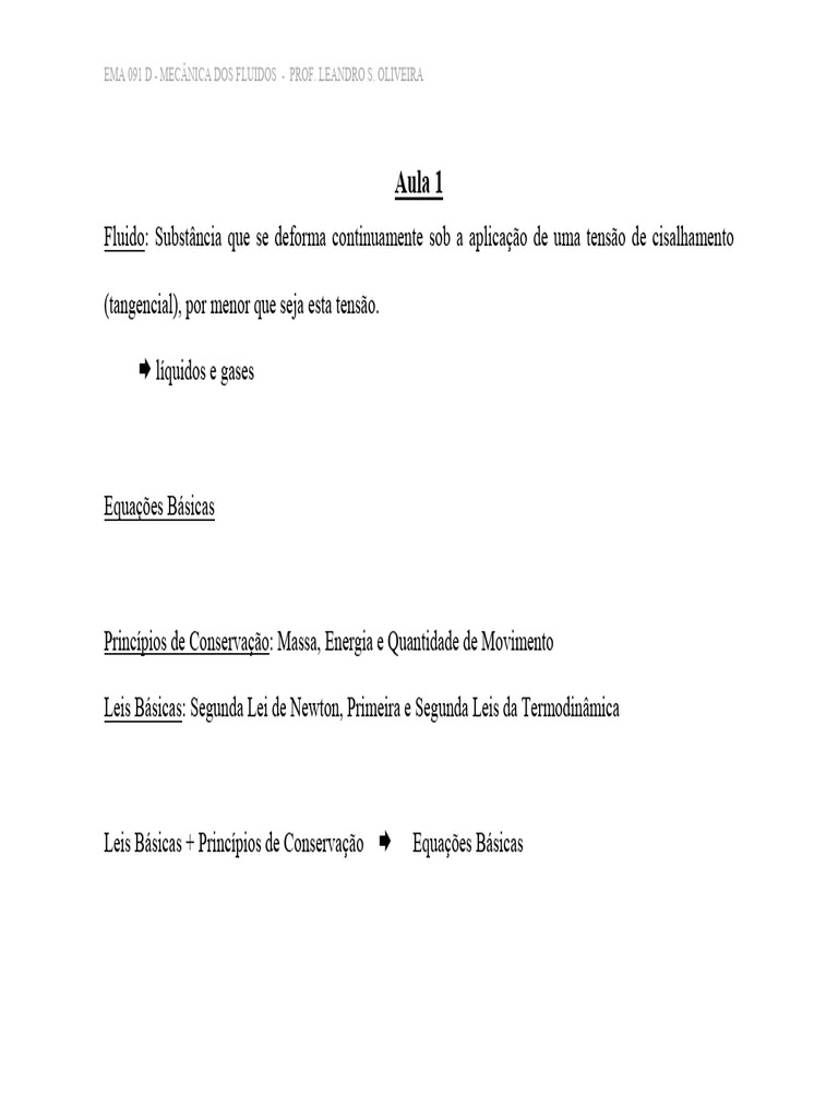 Aula01 MecFlu | PDF | Viscosidade | Mecânica dos fluidos
