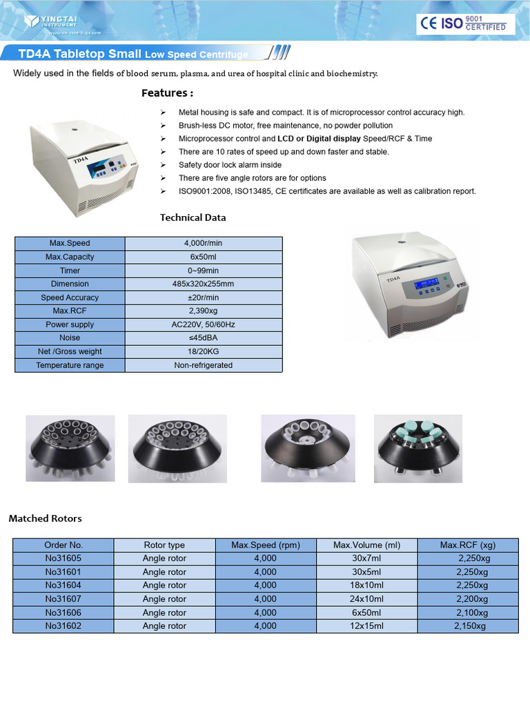 Brochure of TD4A Centrifuge | PDF