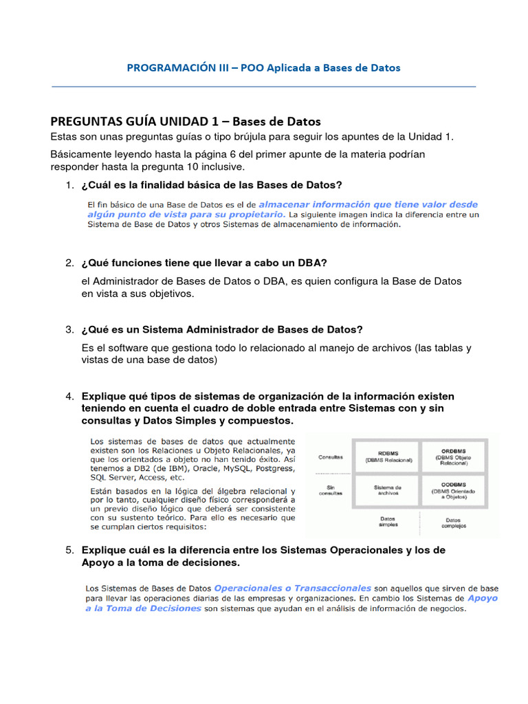 Guía de POO y Bases de Datos | PDF | Almacén de datos | Bases de datos