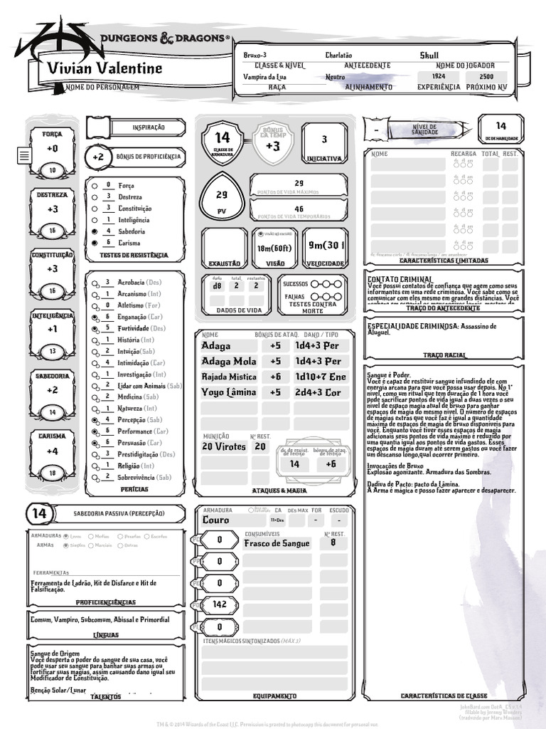 Ficha Da Vivian | PDF | Vampiros