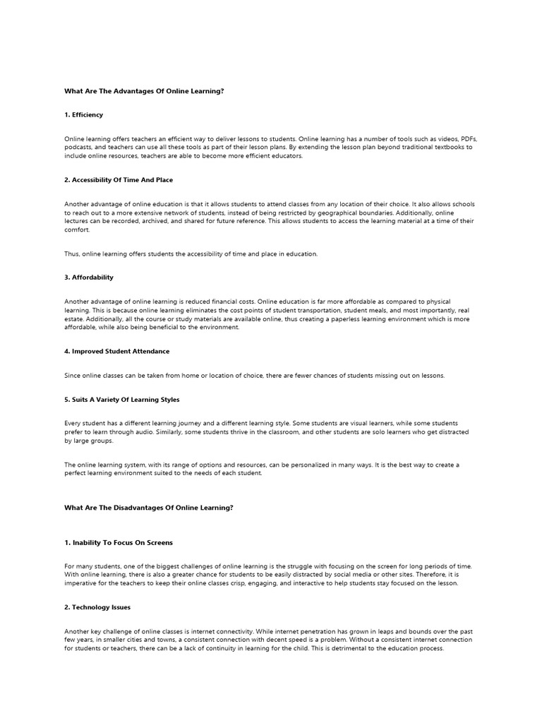What Are the Advantages of Online Learning | PDF | Educational ...