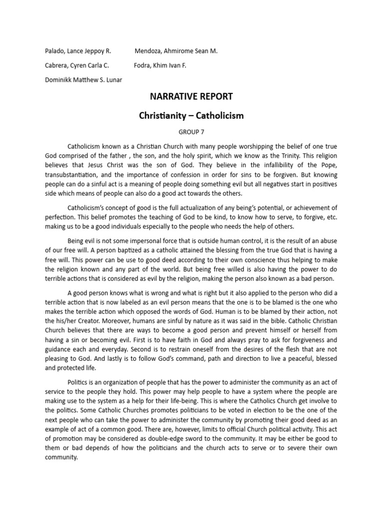 Narrative Report Group 7 TCW | PDF | Catholic Church | God
