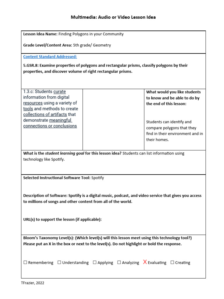 Multimedia Audio or Video Lesson Idea Template2022 1 | PDF | Learning ...