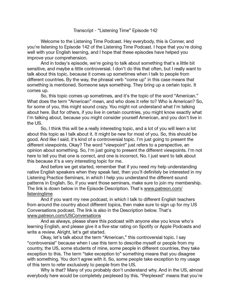 Episode 142 Transcript - Listening Time | PDF | Continent | Podcast