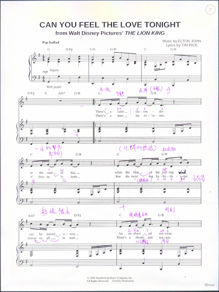 Can You Feel The Love Tonight (In Key G | PDF