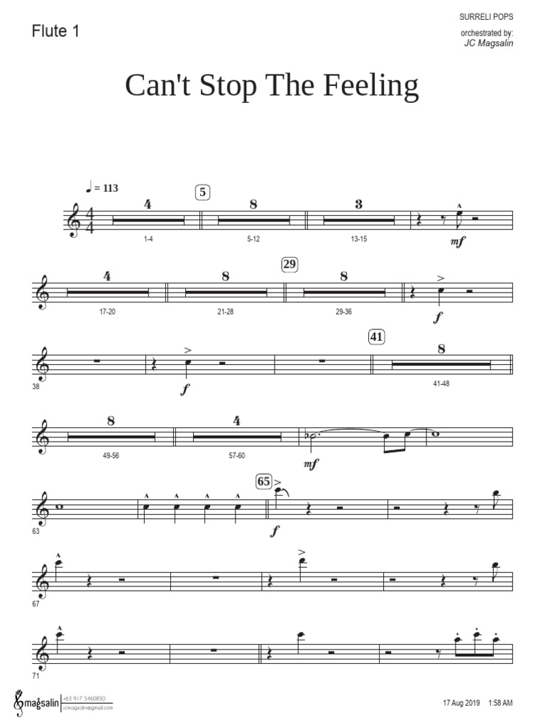 Cant Stop The Feeling (DLSU POPS) Flute 1 | PDF
