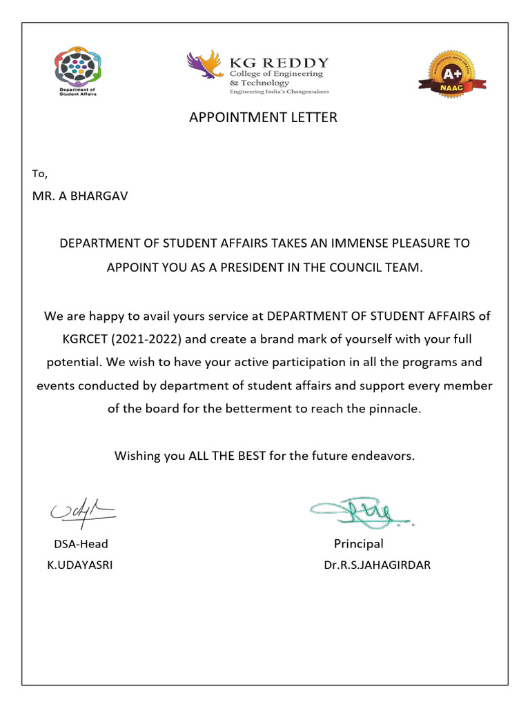 DSA APPOINMENT LETTERS [ALL] | PDF