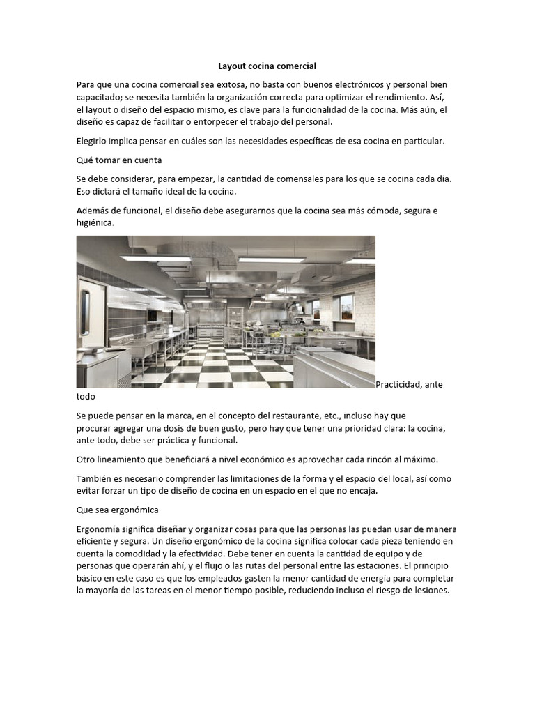Layout cocina comercial | PDF | Cocina | Factores humanos y ergonomía