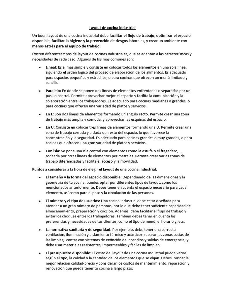 Layout de Cocina Industrial | Descargar gratis PDF | Cocina