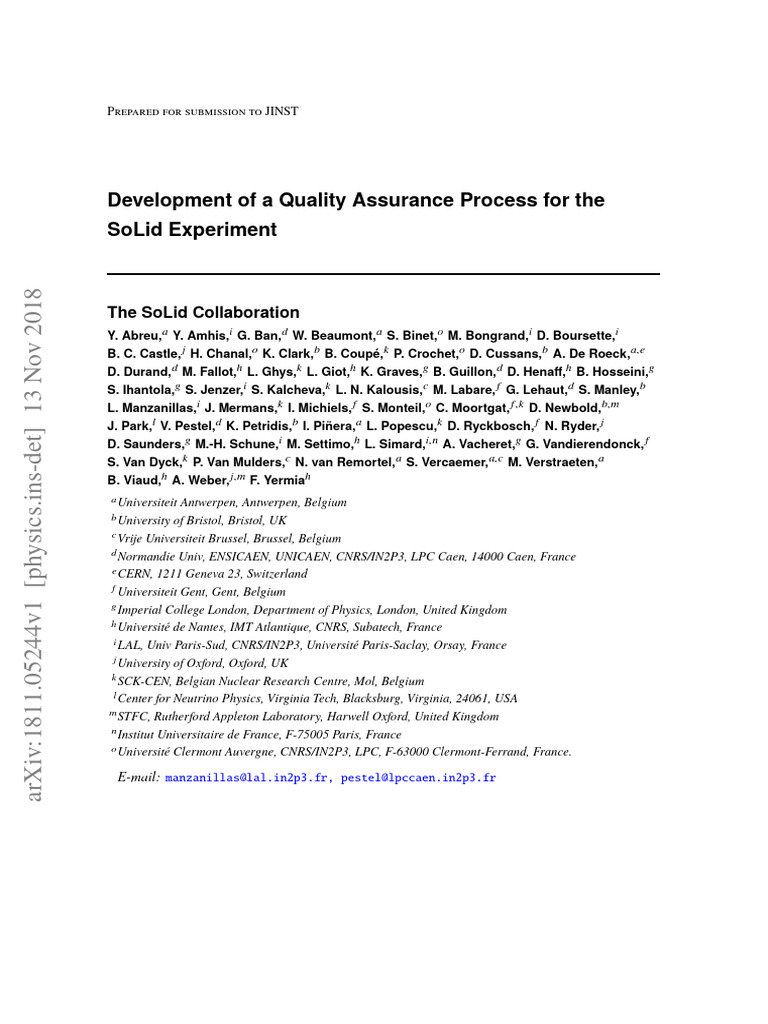 Development of a Quality Assurance Process for the SoLid Experiment | PDF | Neutrino | Neutron