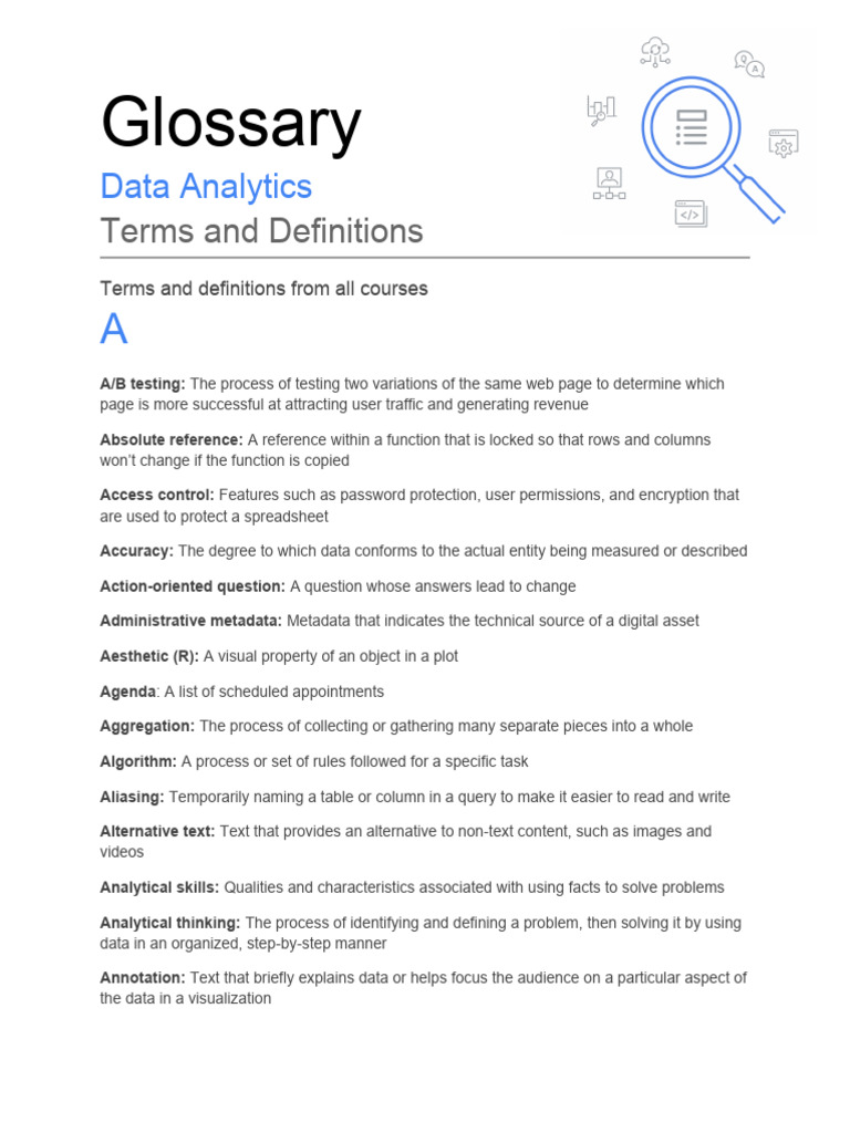 Data Analytics Certificate Glossary | PDF | Spreadsheet | Data