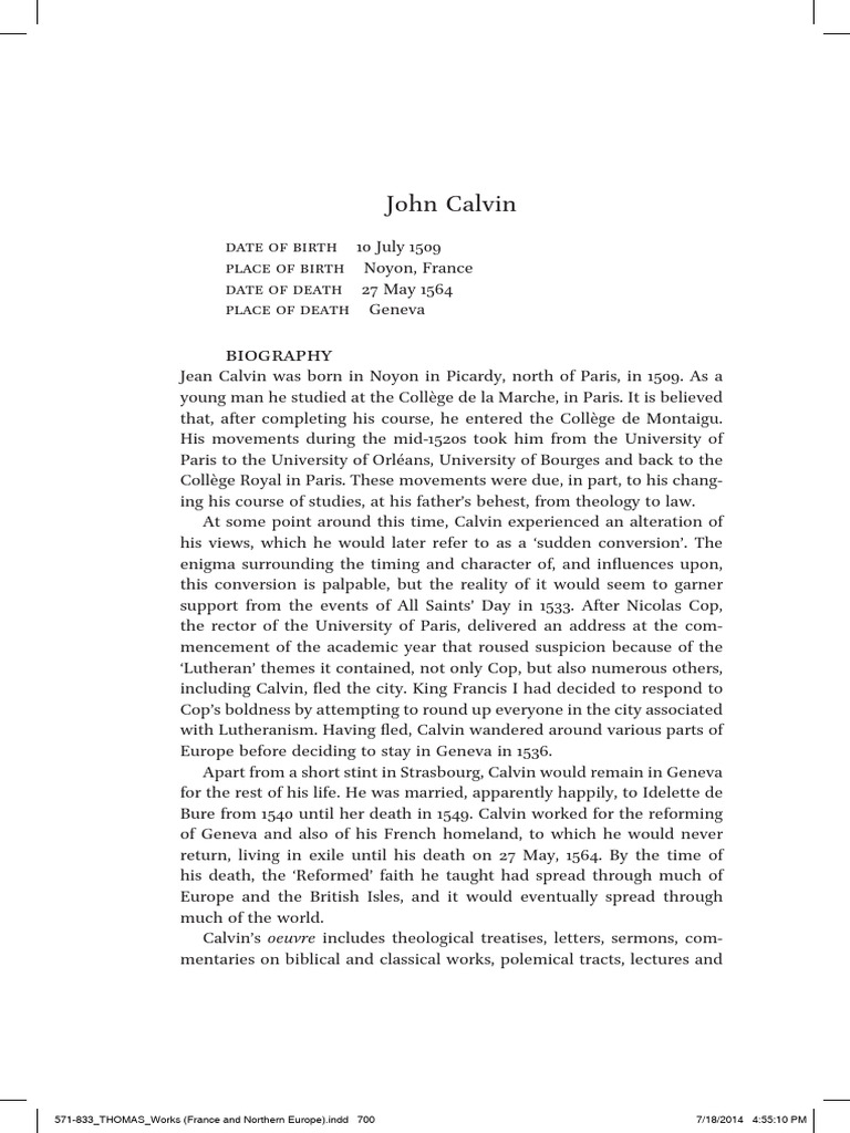 John Calvin Institutio Christianae Reli | PDF | John Calvin | Calvinism