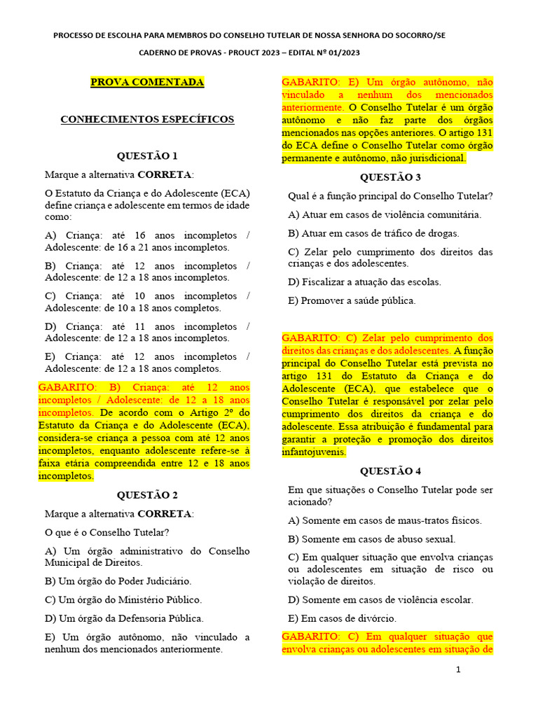 Eca Prova Com Gabarito 1 | PDF | Família | Adolescência