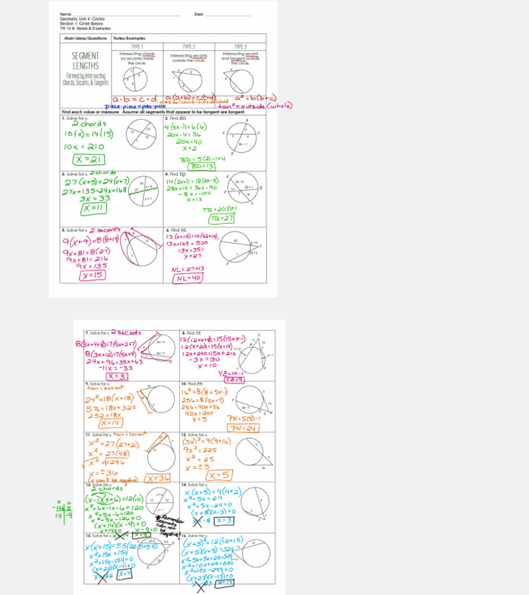 Notes TR 10.6 Segment Lengths Solutions 2023 Class 4 | PDF