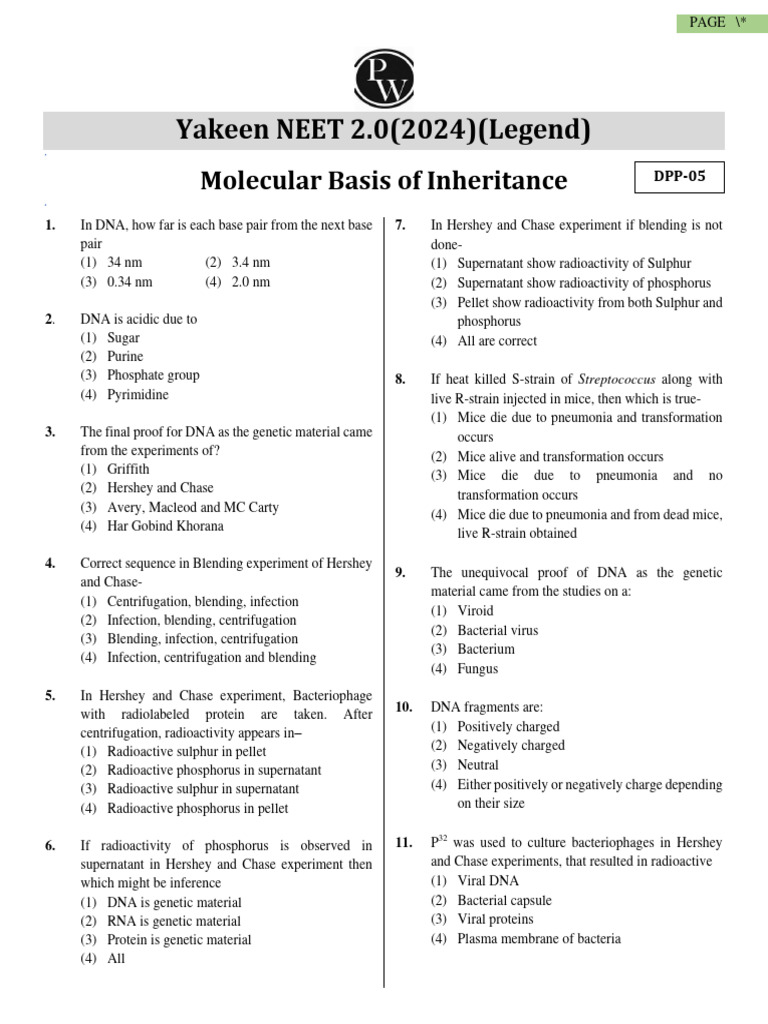 Molecular_Basis_of_Inheritance___DPP_05____Yakeen_2_0 | PDF | Dna ... Molecular_Basis_of_Inheritance___DPP_05____Yakeen_2_0 | PDF | Dna ...