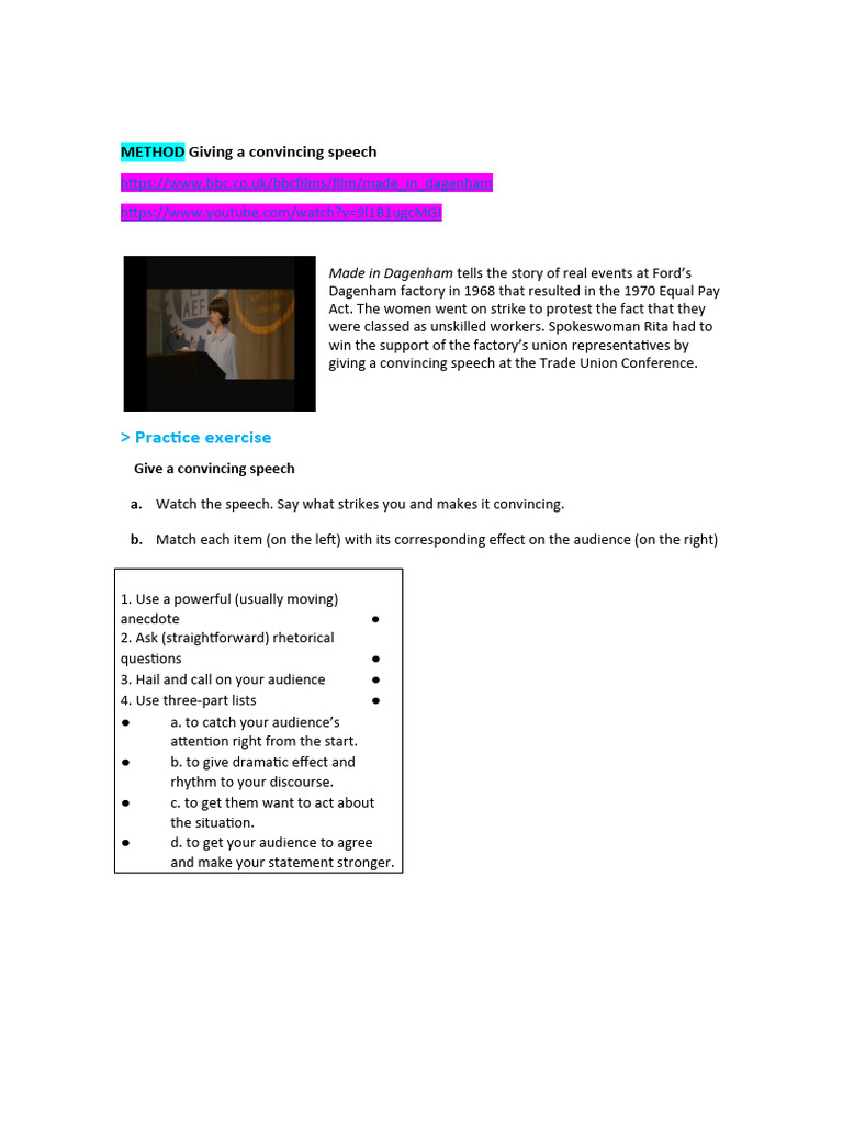 METHOD Giving a convincing speech - Worksheet | PDF