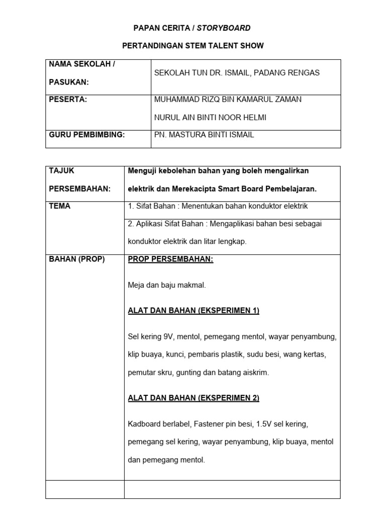 Papan Cerita Stem Talent Show | PDF