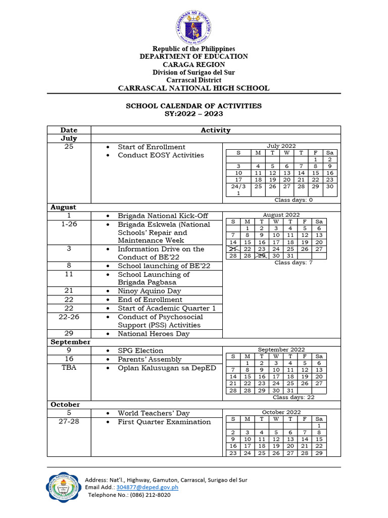 School-Calendar-of-Activities | PDF | Observances | Philippines